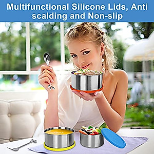 LEEPENK Stainless Steel Food Containers With Silicone Lids Leakproof Snack Containers for Kids Adults Set of 6 Metal Food Storage Containers (50,100,220,400,680,950ml) Durable for School Lunch,Picnic