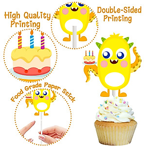 36Pcs Little Monster Party Cupcake Toppers Monster Bash Party Decorations for Little Monster Baby Shower Supplies Kids Birthday Party Decoration
