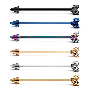 Ruifan 6PCS 14 Gauge Arrow Industrial Barbell Cartilage Earring Body Piercing Jewelry 1 1/2 Inch(38mm) - Mix Color