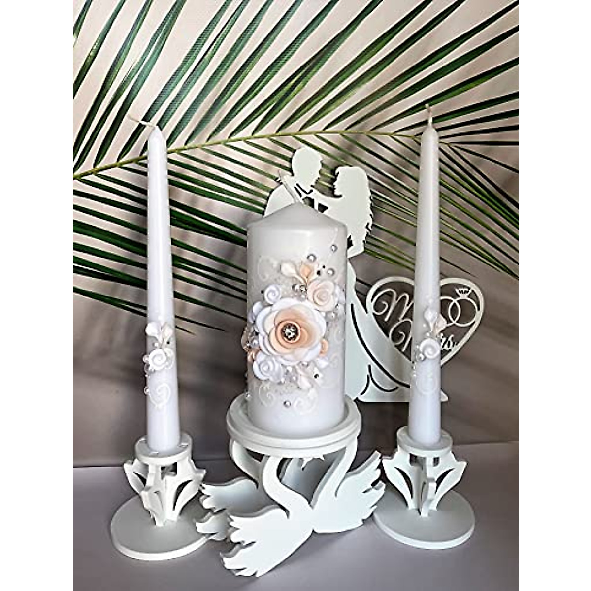 Magik Life Unity Candle Set for Wedding - Wedding décor - Decorative Candles Pillar - Candle Sets - 6 Inch Pillar and 2 10 Inch Tapers - Best Unity Candle (Peach)