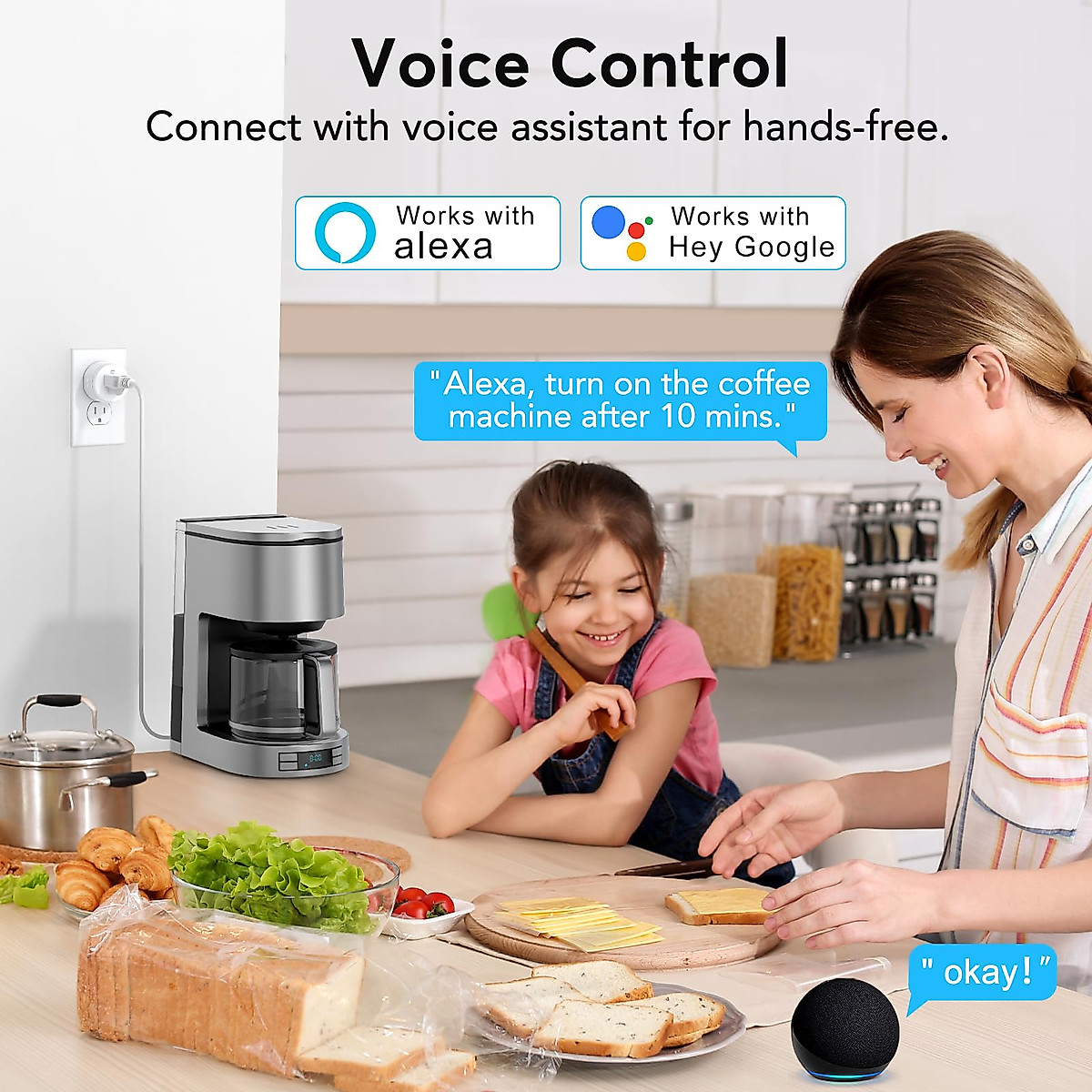 EIGHTREE Smart Plug, Smart Home WiFi Outlet Compatible with Alexa & Google Home, Smart Socket with Remote Control & Timer Function, 2.4GHz WiFi Only