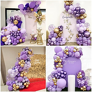 147pcs Purple and Gold Balloon Arch Kit, Purple and Gold Party Decorations with Purple Light Purple Dark Purple Metallic Purple Balloons for Birthday Wedding Baby Shower Party Decoration Women