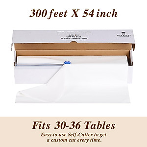 Goodluck 54 Inch X 300 Feet Plastic Table Cloths with Cutter Box, Disposable Table Cloths for Parties, Tablecloth Plastic for Party, Banquet, Wedding, Birthday, Anniversary Decorations, White
