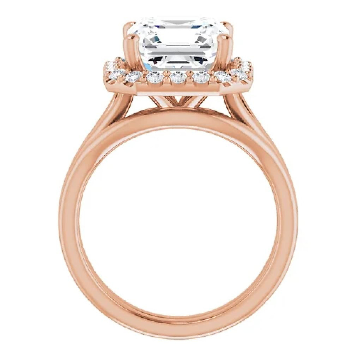 Asscher Moissanite Engagement Ring Set 4 CT Handmade 18K Solid Rose Gold Rings for Women Solitaire Colorless Diamond Anniversary Halo Bridal Wedding Ring Proposal Gifts VVS1 Colorless