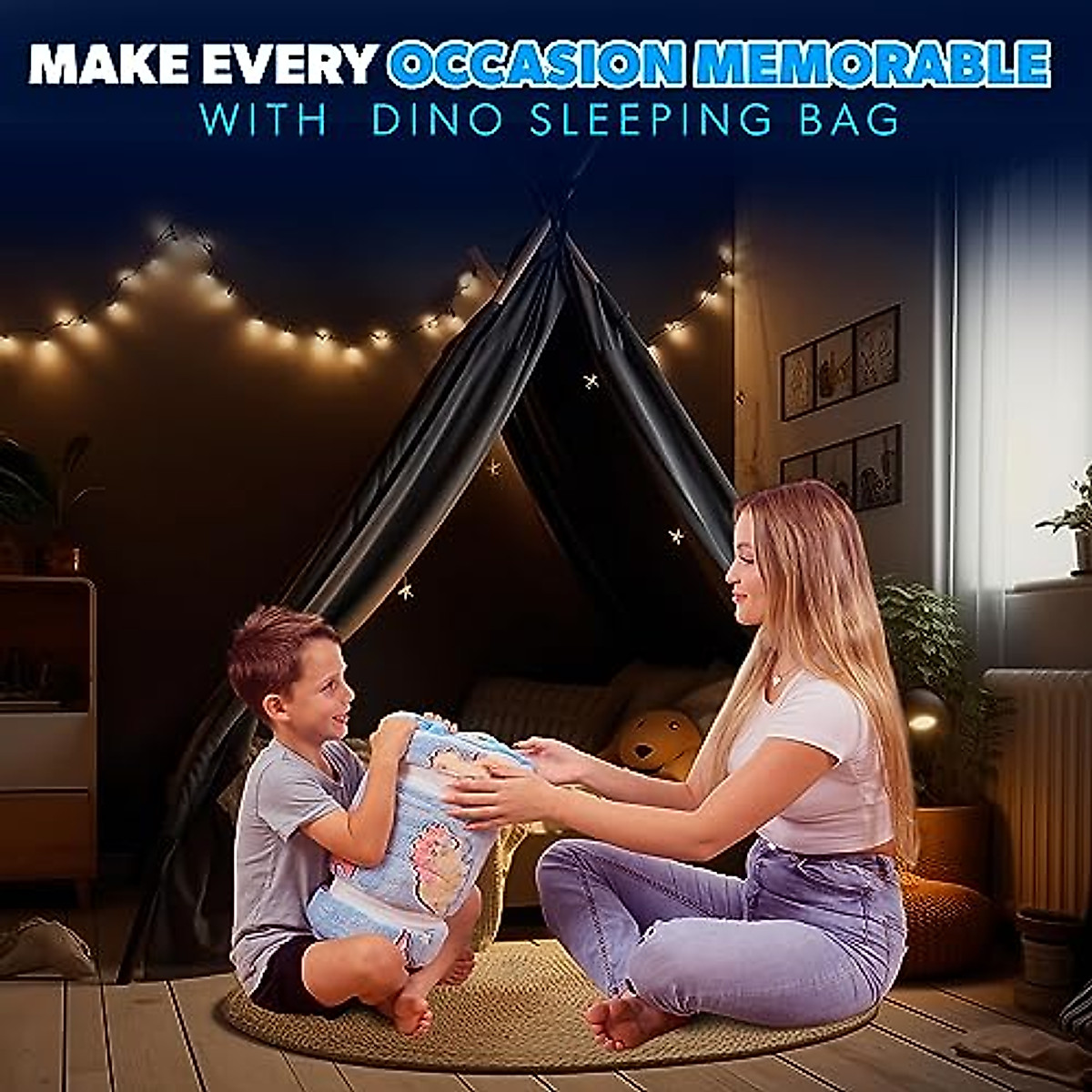 Dinosaur Sleeping Bags – Cozy Sleeping Bag for Boys Girls Aged 2-12 – Glow in The Dark Dinosaur Design – Ultra-Soft and Comforting Kids Sleeping Bag – 33 x 66-inch