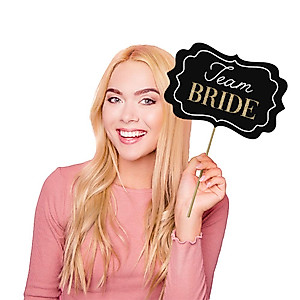 Fully Assembled Wedding Photo Booth Props - Set of 40 - Gold, Pink, Teal, & Silver Selfie Signs - Wedding Party Supplies & Decorations - Cute Wedding Designs with Real Glitter - Did we mention no DIY?