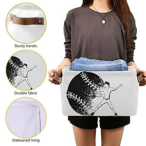 Sletend Baseball Sport Rectangular Storage Bin Foldable Sturdy Organizer Basket with Leather Handles for Organizing Home Office Nursery-1Pack