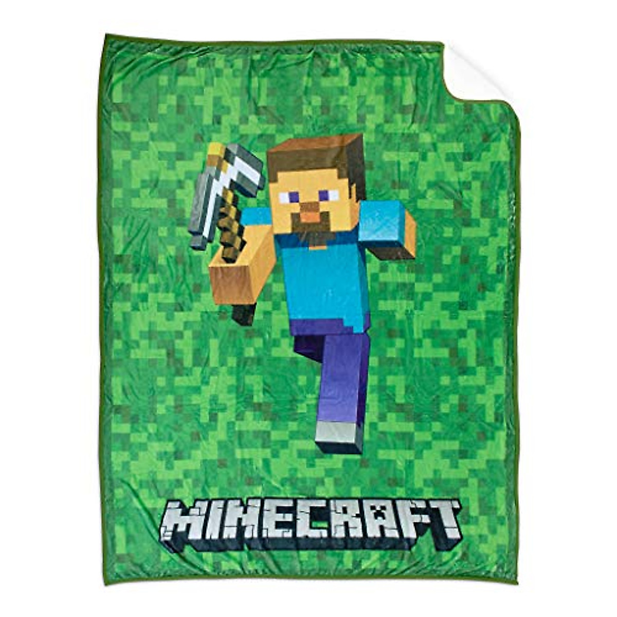 Minecraft Boys Fleece Throw Blanket - Blanket Lanyard and Pin Box Set - Official Black and Green Creeper Face Throw Blanket Lanyard and Pin Set (Green Run)