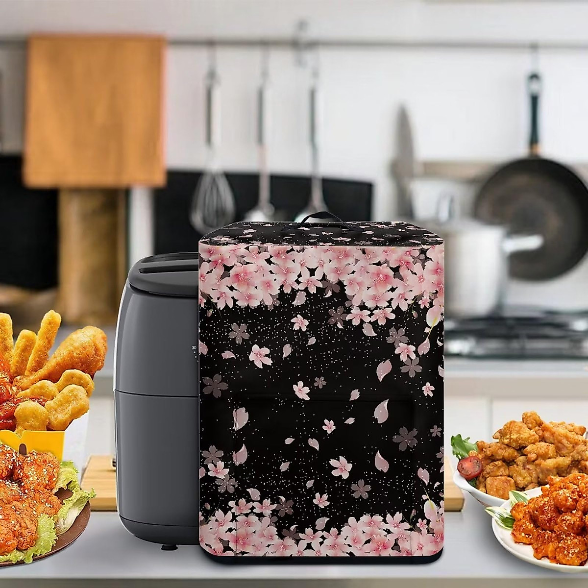 Binienty Pink Cherry Blossom Air Fryer Protector Dust Cover for Small Appliances with Handles and Pockets Lightweight Coffee Maker Cover