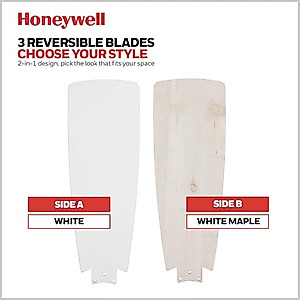 Honeywell Ceiling Fans Barcadero Modern 44 Inch Ceiling Fan with Light, Pull Chain LED Indoor Fan with 3 Blades, White Maple and White Blade Finish Options, Bright White (51475-01)