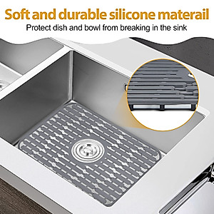 JUSTOGO Sink Mat, Silicone Sink Protectors for Kitchen Sink Grid Accessory 18'' x 12.8'', Kitchen Sink Mats for Bottom of Kitchen Farmhouse Stainless Steel Porcelain Sink, Center Drain（1 PCS)）