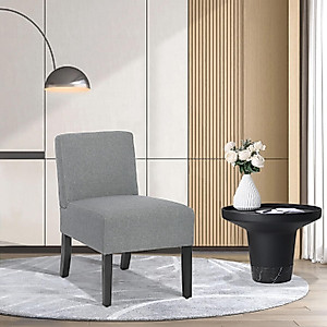 PayLessHere Living Room Chairs,Modern Armless Accent Chairs with Solid Wood Legs, Slipper Chair Makeup Vanity Chair Fabric Comfy Upholstered Arm Chair Accent Chair Side Chair for Living Room, Grey