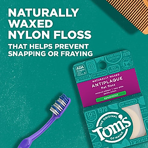 Tom's of Maine Naturally Waxed Antiplaque Flat Dental Floss, Spearmint, 32 Yards 6-Pack (Packaging May Vary)