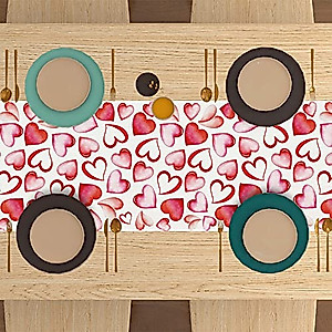 Linen Pink Watercolor Heart Valentines Day Table Runner 72 Inches Long Sweetest Day Wedding Anniversary Home Kitchen Dining Room Table Decoration
