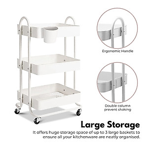 EKKIO Rolling Cart, 3 Tier Rolling Cart, Storage Cart, Rolling Carts with Wheels, Book Cart, Craft Cart, Lash Cart, Rolling Storage Cart Organizer, Nail Cart, Baby Cart, Bathroom Cart, Diaper Cart