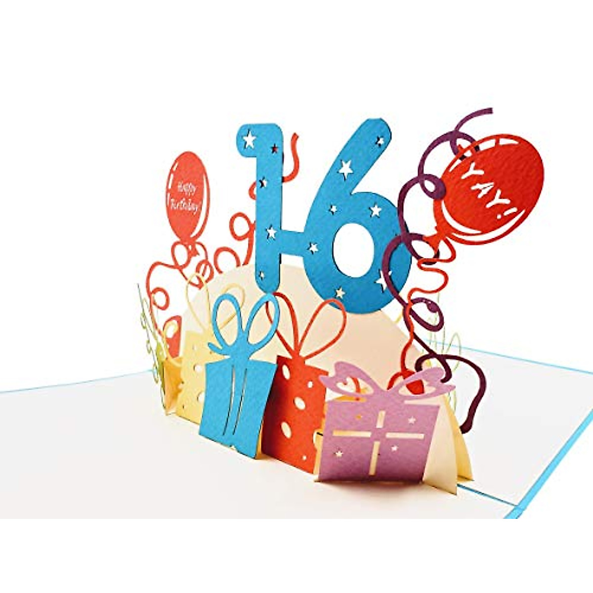 iGifts And Cards Happy 16th Birthday with Presents 3D Pop Up Greeting Card – Sweet Sixteen Granddaughter Gift, Awesome Unique 16 Grandson Present, Turning 16 Special Birthday Card For Son, Daughter