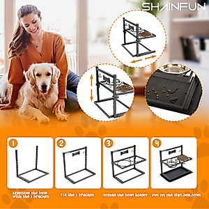 SHAINFUN Elevated Dog Bowls for Large Sized Dog,Raised Dog Bowl Stand Adjusable Height with Two 1.7L Stainless Steel Dog Food Bowls and Spill Proof Mat, Dog Bowls for Large and Medium Dogs.