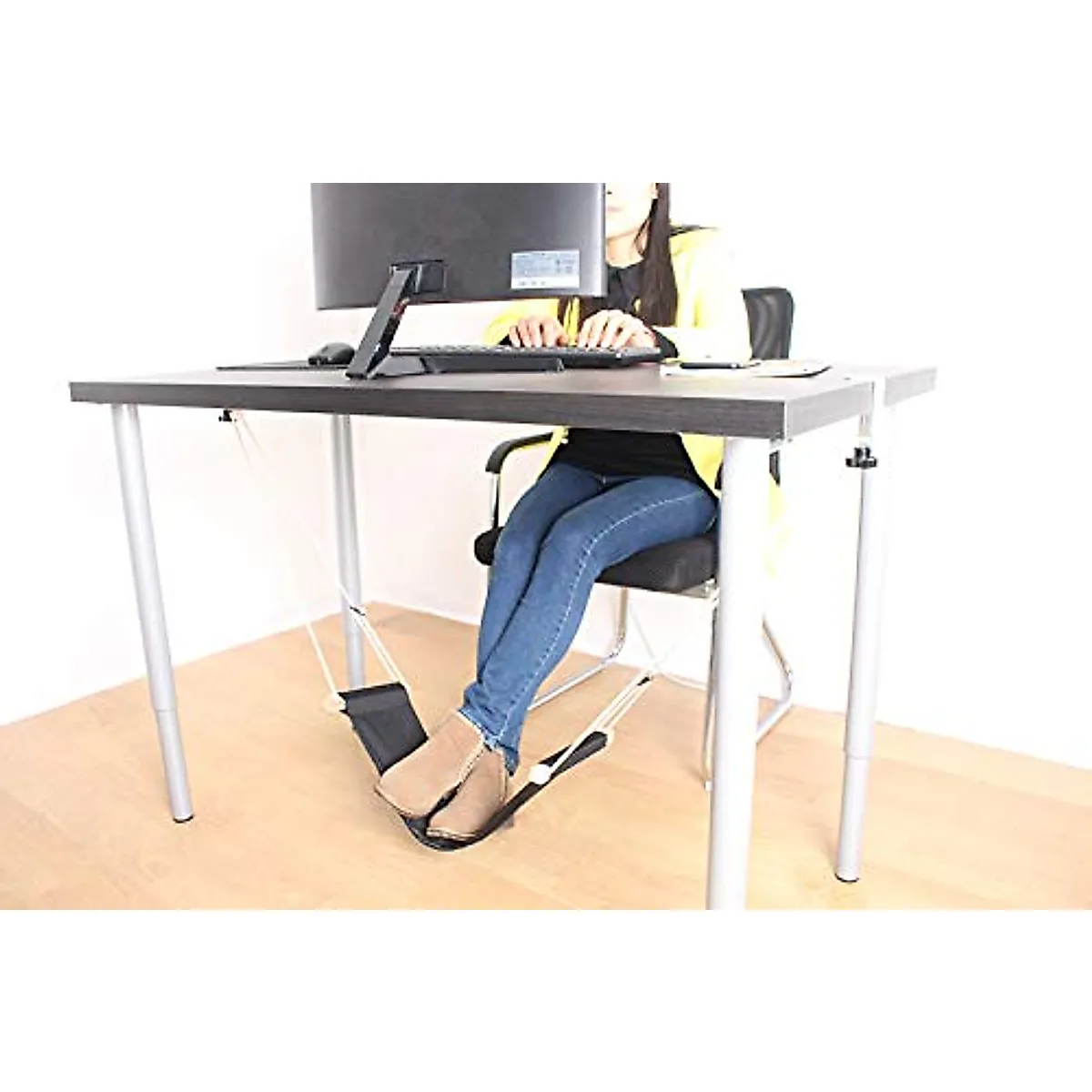 Home-organizer Tech Portable Adjustable Foot Hammock for Corner Desk Office Foot Rest Mini Under Desk Foot Rest Hammock for Home, Office, Airplane, Travel, Study and Relaxing (Black)