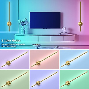 Gednbo Remote Control Dimmable Modern Wall Sconce Set of Two, Multicolor, DIY 350° Rotate, Memory Function, Wall Light for Bedroom, Living Room, TV Wall, Game Room, Hardwired (Gold, 31.5 inches)
