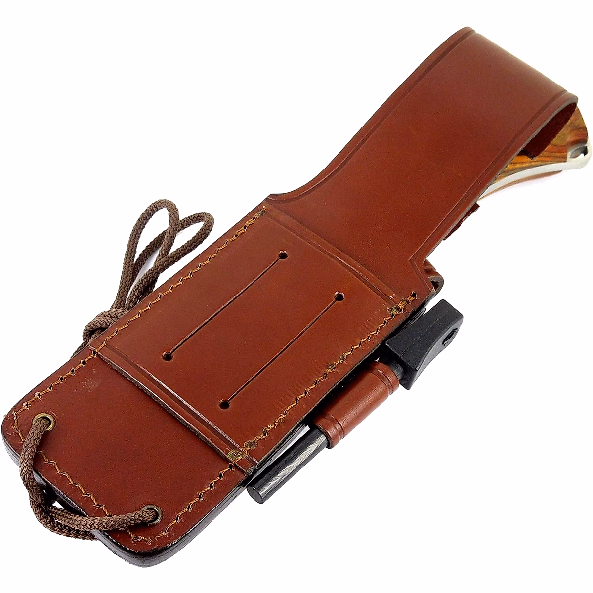 JEO-TEC Nº35 Bushcraft Survival Hunting Camping Fixed Blade Knife, MOVA-58, 10'' Overall, Genuine Leather Multi-Position Sheath + Firesteel + Sharpener Stone, Handmade