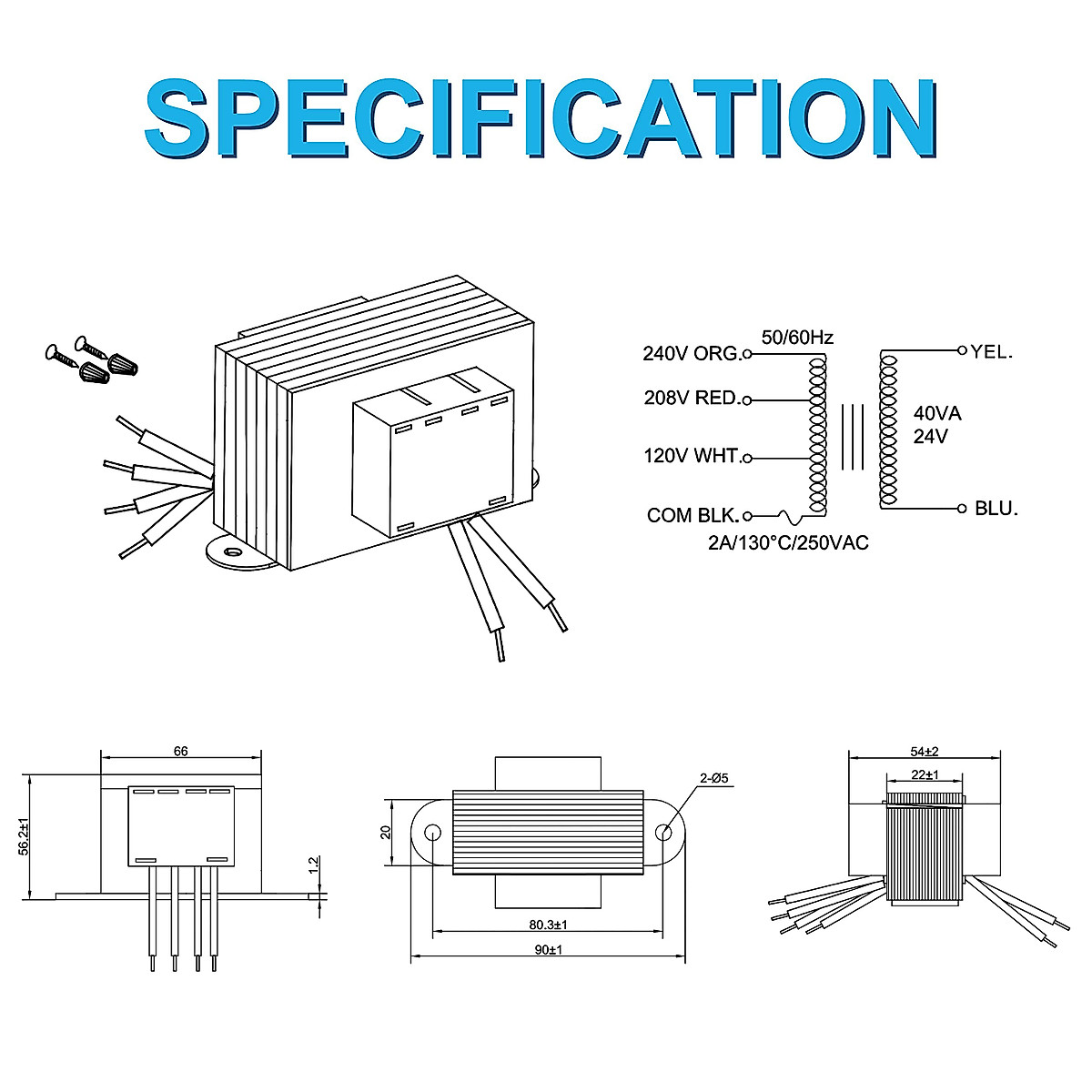 HQRP 120V-240V to 24V 40VA Transformer Compatible with Nest, Ecobee, Sensi, Honeywell Thermostat, Nest Doorbell and All Versions of Ring Doorbell Power Supply Adapter Door-Bell 120v-240v-to-24v, UL