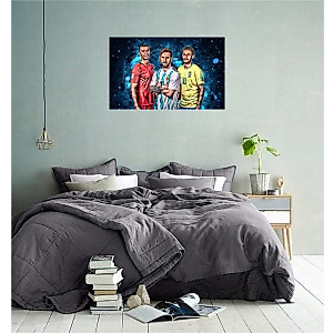Lionel M poster. Neymar poster. Lionel M and Neymar Wall Hanging. canvas painting. Bedroom living room wall art. Football prints. boy bedroom Soccer star poster(color, 16×24)