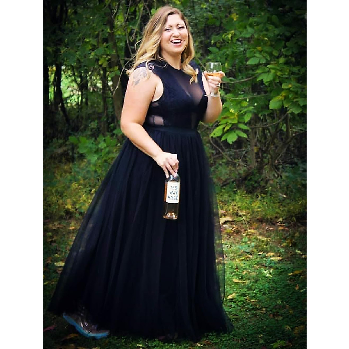 EllieHouse A Line Long Maxi Bridesmaid Tulle Skirt for Wedding Evening Party P68 Black L