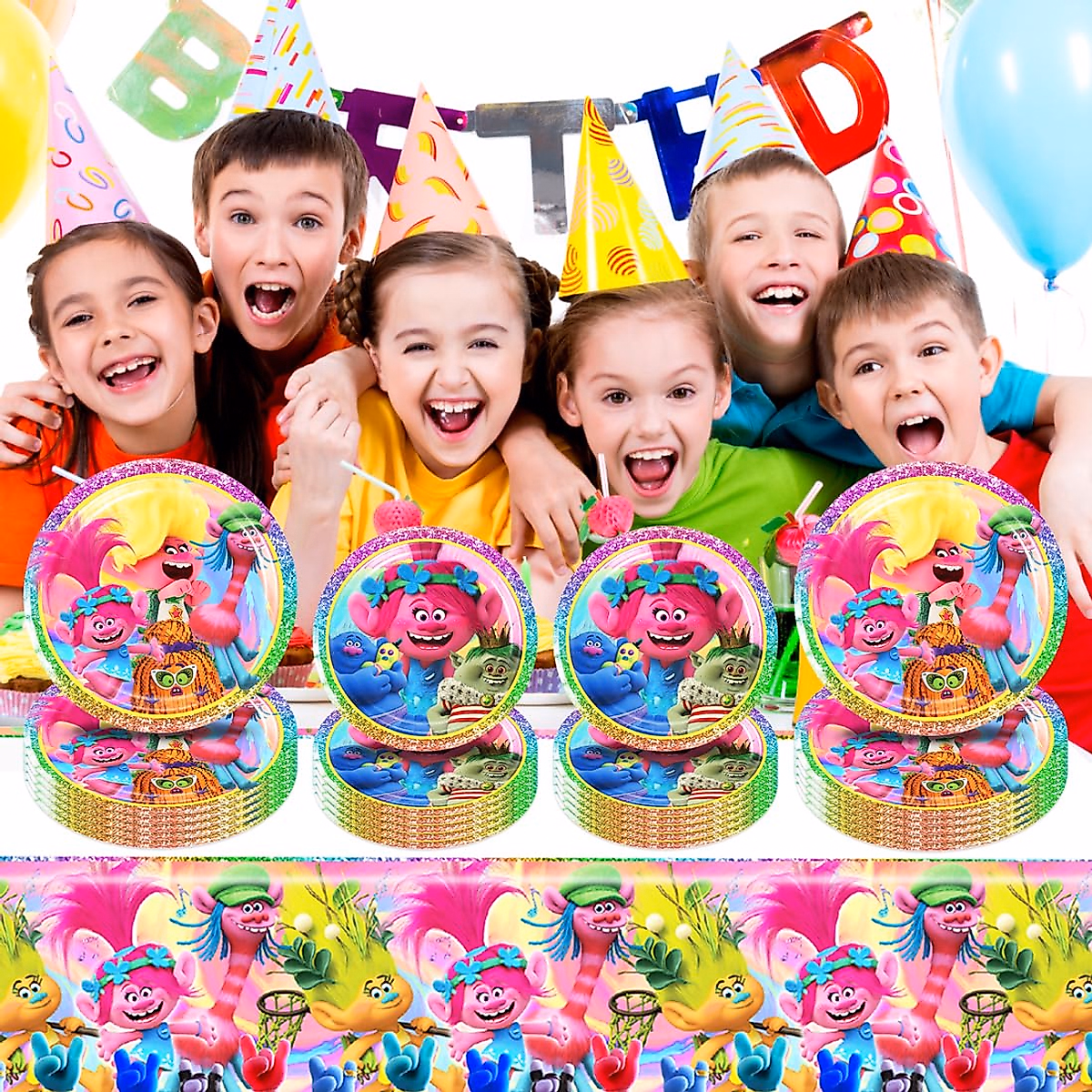 Trolls Birthday Party Decorations, 20 Plates, 20 Napkins and 1 Tablecover for Trolls Party Supplies