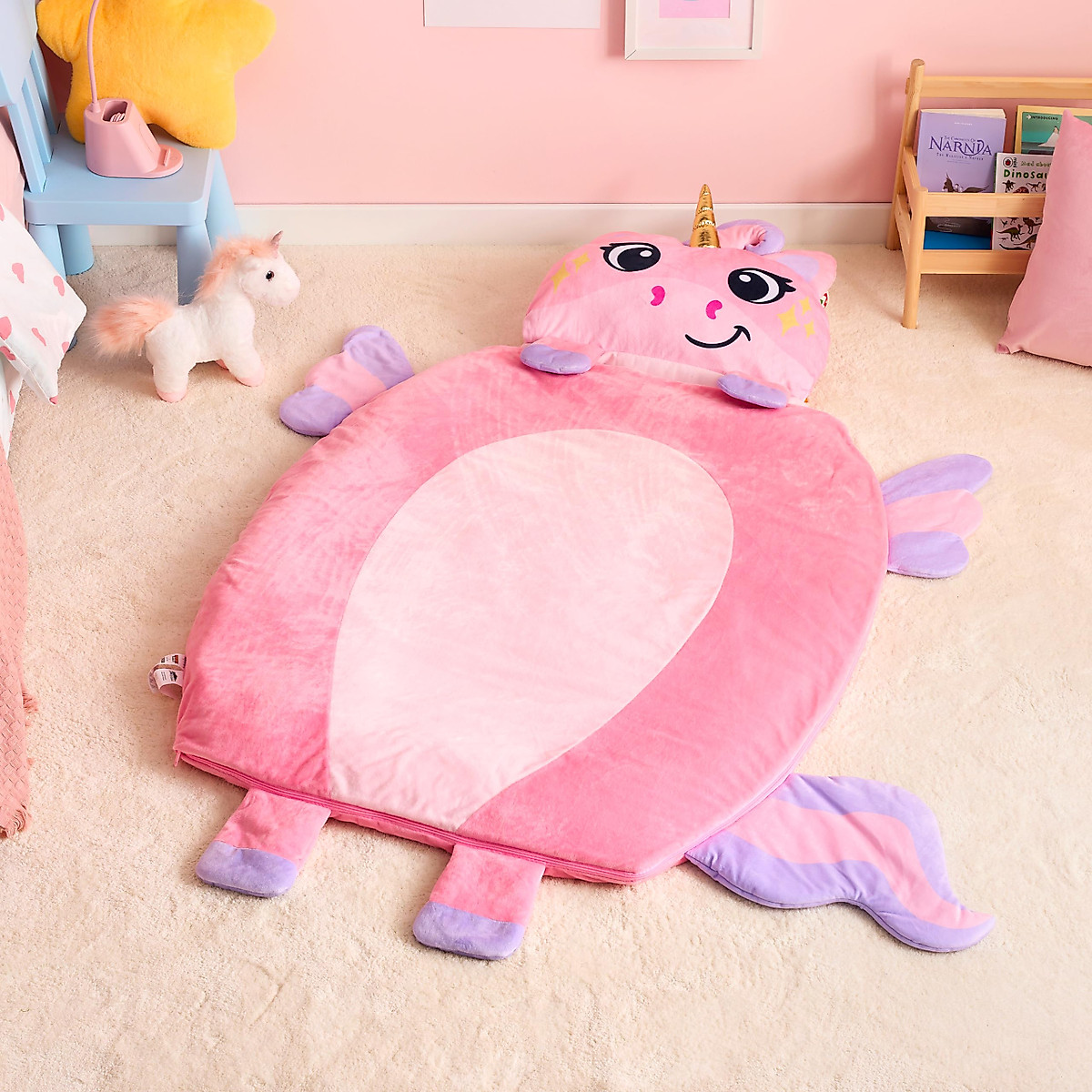 JOIEDOMI Toddler Nap Mat with Pillow & Blanket - 60" x 39" for Kids Ages 3+ - Nap Mat for Preschool - Kids Sleeping Bag Unicorn - Soft Plush Sleeping Mat - for Boys Girls Kindergarten Daycare