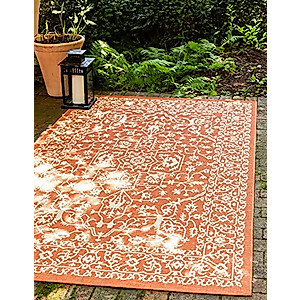Unique Loom Outdoor Botanical Collection Area Rug - Allover (7' 1" x 10' Rectangle, Terracotta/ Beige)