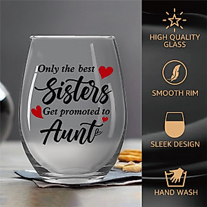 Pishovi Only the Best Sisters Get Promoted To Aunt Glass with Gift Box, Funny Stemless Glass, Pregnancy Announcement Gift for Sister, Aunt Upgrade, Baby Announcement Gift for Sister BFF