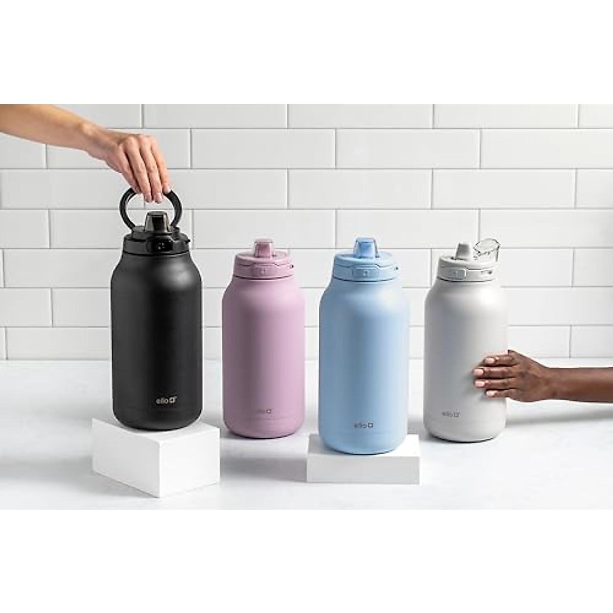 Ello Hydra 64oz Half Gallon Vacuum Insulated Stainless Steel Jug with Locking, Leak-Proof Lid and Soft Silicone Straw, Metal Reusable Water Bottle, Keeps Cold All Day, Grey