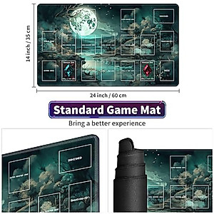 Playmat for OCG, Game Play Mat for TCG CCG 24 x 14 inch with Non-Slip Rubber Base and Stitched for Board Games and Table Magic, Moon and River at Night
