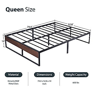 Einfach Queen Size 14 Inches Metal Platform Bed Frame, Mattress Foundation with Metal Slat Support, No Box Spring Needed, Easy Assembly