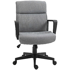 Vinsetto Mid Back Home Office Chair Height Adjustable Linen Fabric Desk Task Chair with Ergonomic Line Wide Seat, Thick Padding, and Armrest