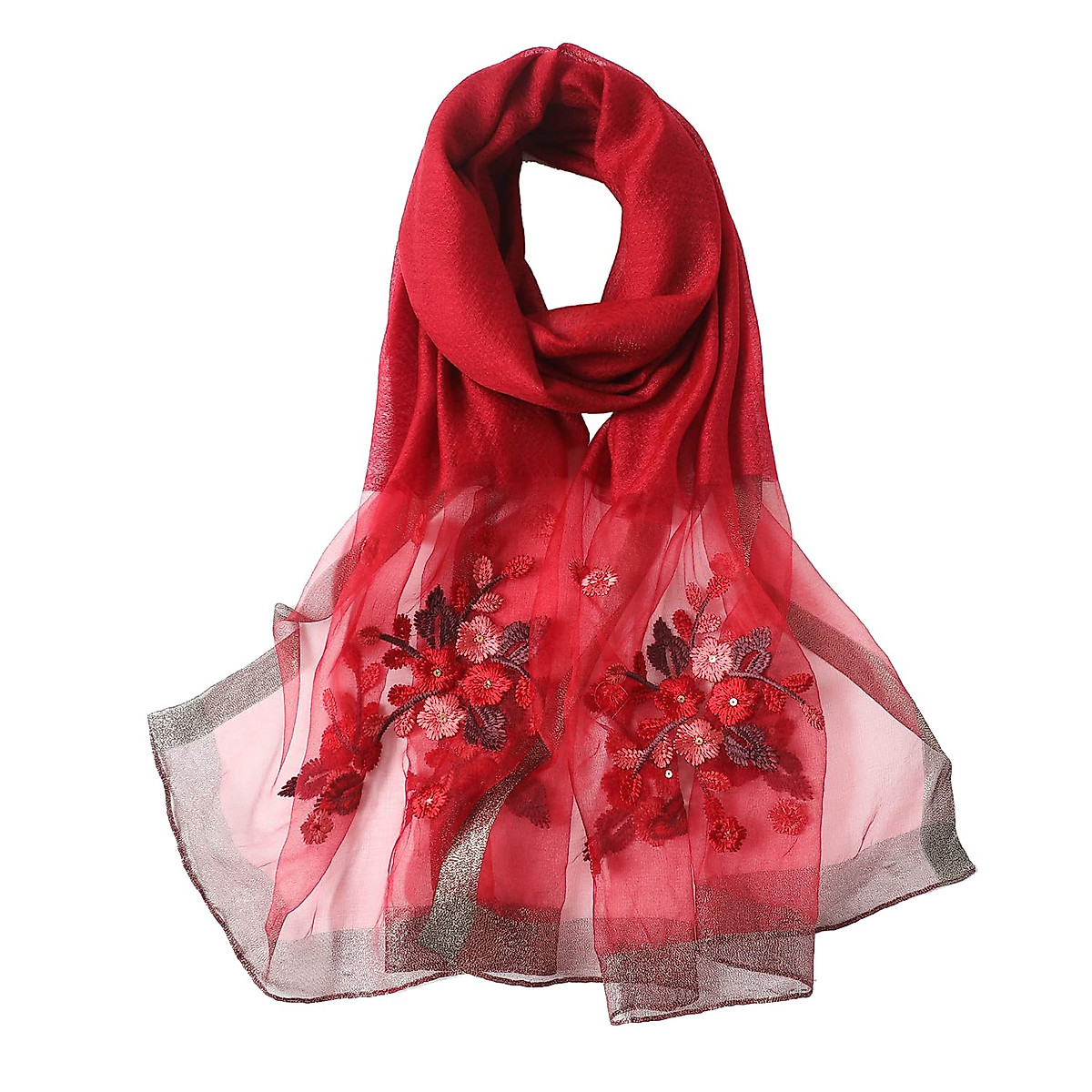 WINCESS YU Women Mulberry Silk Scarf Lightweight Embroidered Floral Shawl Wraps Beach Gauze Blanket Shawl for All Season