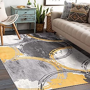 Rugshop Evora Contemporary Modern Circles Area Rug 7'10" x 10' Yellow
