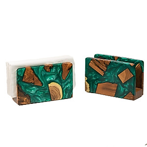 RWA resinwood.art – Luxury Wooden Napkin Holder for table decoration. Modern Napkin Storage Dispenser Decor for Home, Kitchen, Restaurant, Café and Bar (Emerald Green, rectangular)