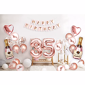 35th Birthday Party Decorations Rose Gold Supplies Big Set for Women with Happy Birthday Balloons Banner and 35 Digit Balloon for Her Including Latex and Confetti Balloons