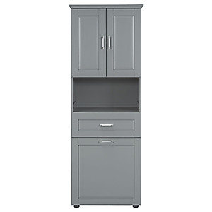 RCCFBHM Modern Bathroom High Bathroom Cabinet with Tilting Laundry Hamper with Double Door Storage and 1 Drawer, Open Storage Cabinet for Bathroom, Living Room.