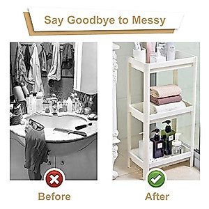 Flowmist 3 Tier Slim Storage Cart Rolling Laundry Cart Bathroom Shelves Organizer, with Wheels for Bathroom Laundry Pantry Kitchen Narrow Places