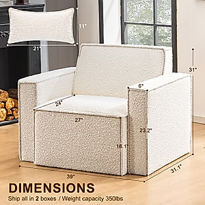 ELUCHANG Oversized Accent Chair,Modern Boucle Sofa Chair with Strong Wood Frame,High Supportive & Soft Sponges,Comfy Upholstered Armchair Reading Chairs for Living Room Apartment Small Spaces White