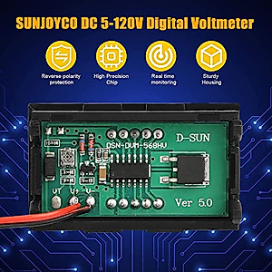5 Pack DC 5~120V Digital Mini Voltmeter Tester Voltage Gauge, SUNJOYCO 0.56" LED Display Panel Motorcycle Battery Monitor, 2 Wire Calibratable DC Volt Meter, Blue