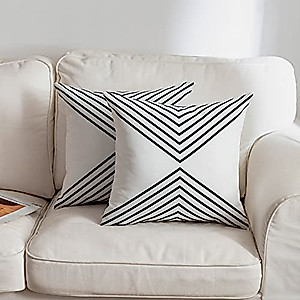 Outdoor Throw Pillow Covers Decorative for Patio Furniture Geometric Farmhouse Cushion Cases 18 x 18 Inch, Set of 2, Black