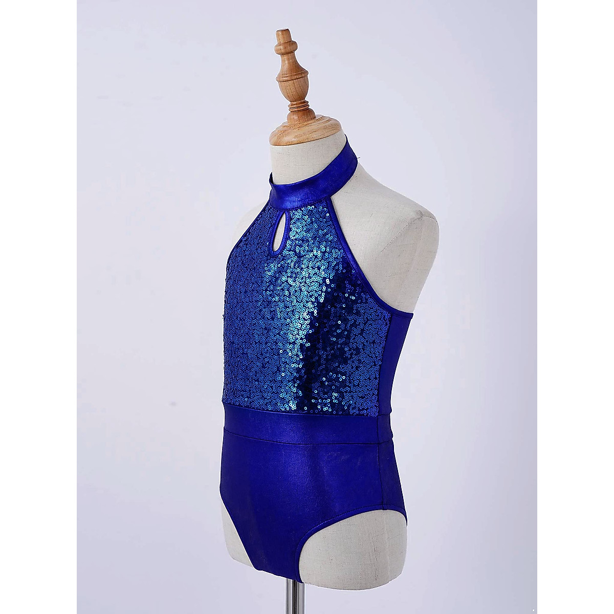 VernLan Kids Girls Sequins Sparkly Leotard Turtle Neck Ballet Dance Gym Bodysuit Jumpsuit Performance Costumes Royal Blue 8 Years