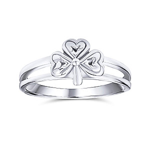 Delicate Saint Patricks Good Luck Celtic Irish Trinity Shamrock Clover Ring Split Band For Women Teens Antiqued Oxidized .925 Sterling Silver