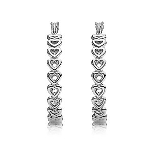 LeCalla Sterling Silver Heart Hoop Earrings Jewelry Rhodium Plated Love Heart Linked Hoop Earring for Women