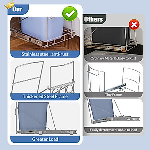 Pull Out Trash Can Under Cabinet - Under Sink Trash Can Pull Out Kit, Adjustable Kitchen Garbage Can Pull Out, Roll Out Kitchen Cabinet Trash Can Slide Out Rack for 7-11 Gallon Trash Can Not Included