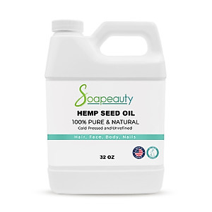 Soapeauty Hemp Seed Oil Unrefined Cold Pressed | Massage & Body Oil | for Skin, Face, Hair, and Soap Making | Carrier for Essential Oils | Rich in Omega Fatty Acids – 32 Fl Oz