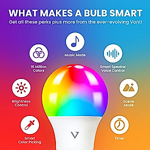 Smart Light Bulbs [4 Pack], WiFi 2.4GHz & Bluetooth 5.0, Compatible w/ Alexa & Google Without Hub, Dimmable, Music Sync, Schedules, Color Changing Bulb RGBCW Smart Bulbs, LED Bulb, A19/E26 9W 810LM